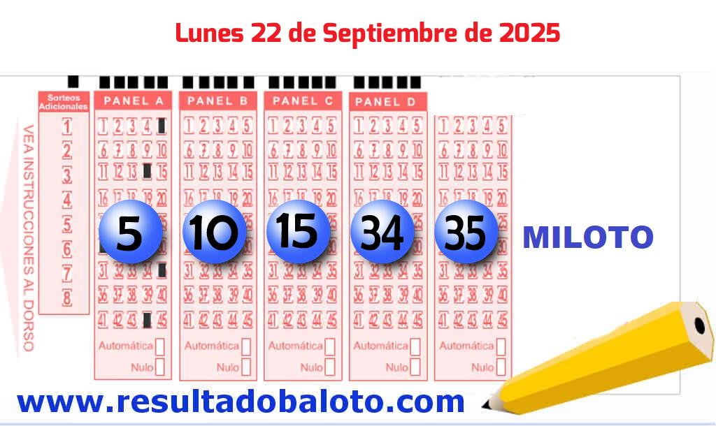 Miloto Lunes 22 de Septiembre de 2025. Premios del día