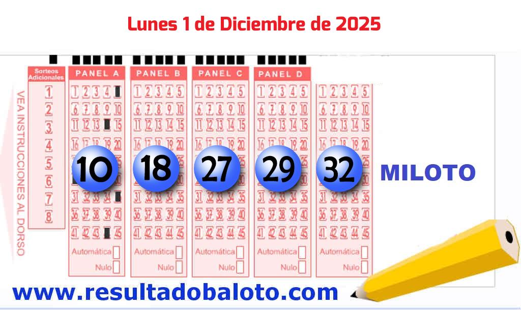 Miloto Lunes 1 de Diciembre de 2025. Premios del día